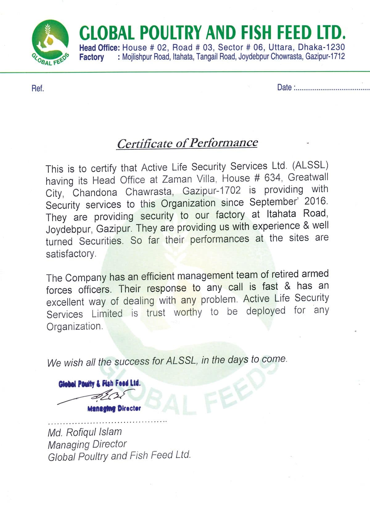 Reference Letter - Active Life Security Services Ltd.